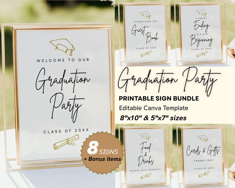 Graduation Party Sign Bundle, Modern Minimalist Graduation Table Signs ...