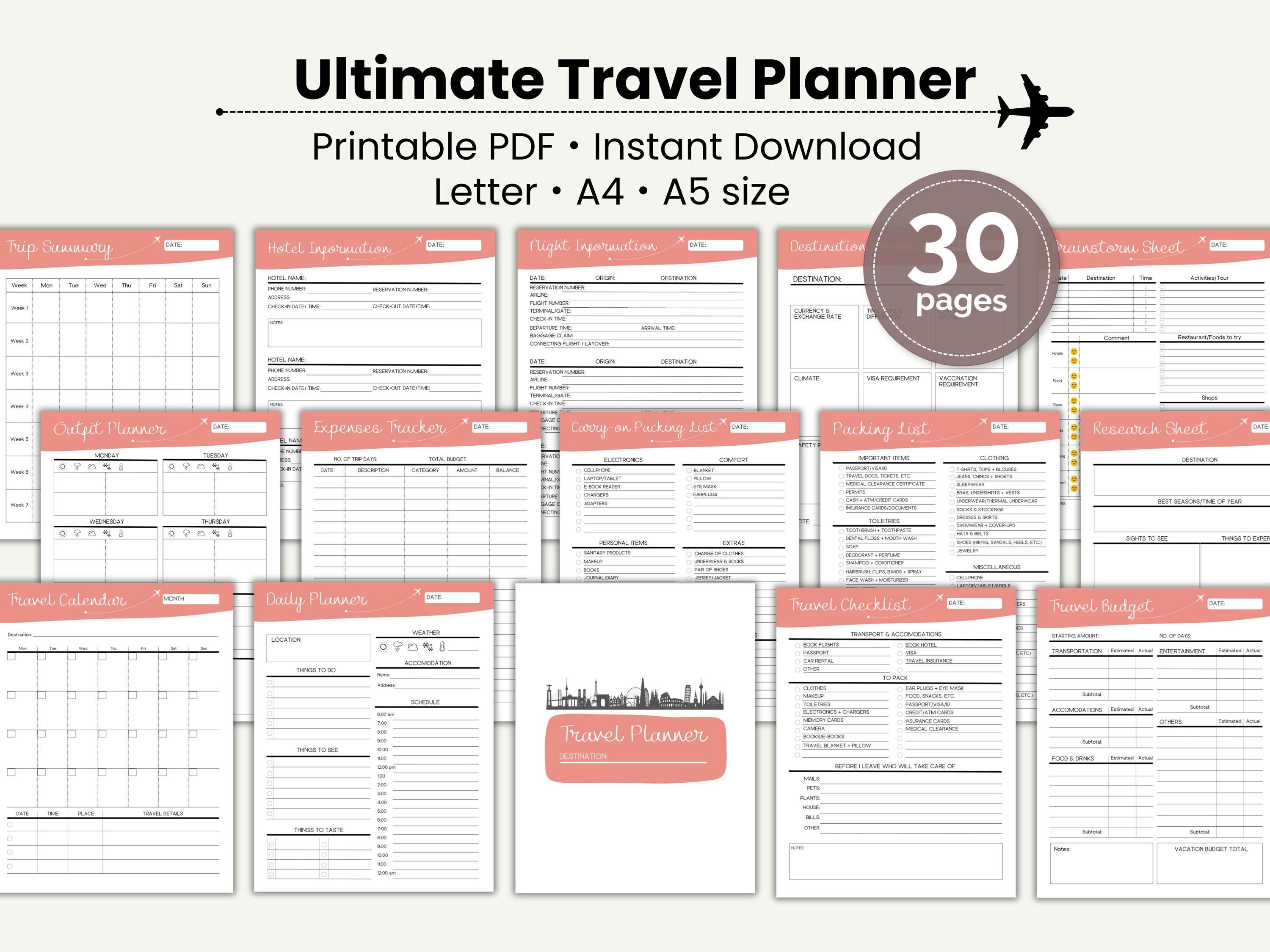 Printable Travel Planner, Travel Itinerary Template, Vacation Planning ...