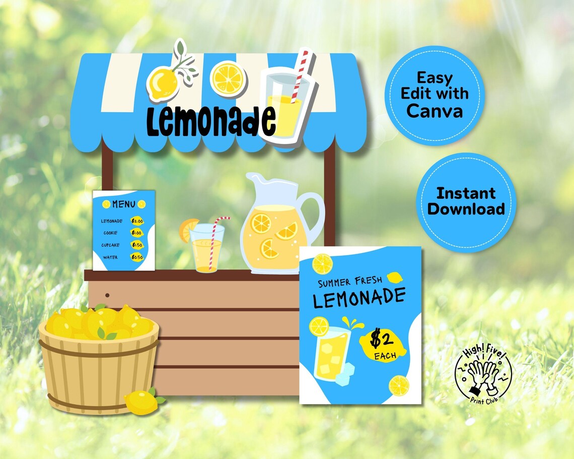 Editable Lemonade Stand Sign, Lemonade Stand Menu, Custom Lemonade ...