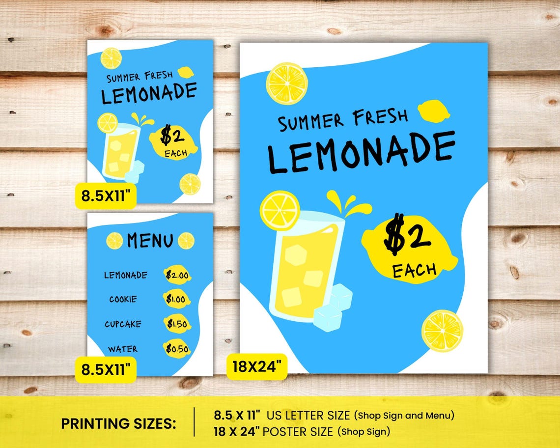 Editable Lemonade Stand Sign, Lemonade Stand Menu, Custom Lemonade ...