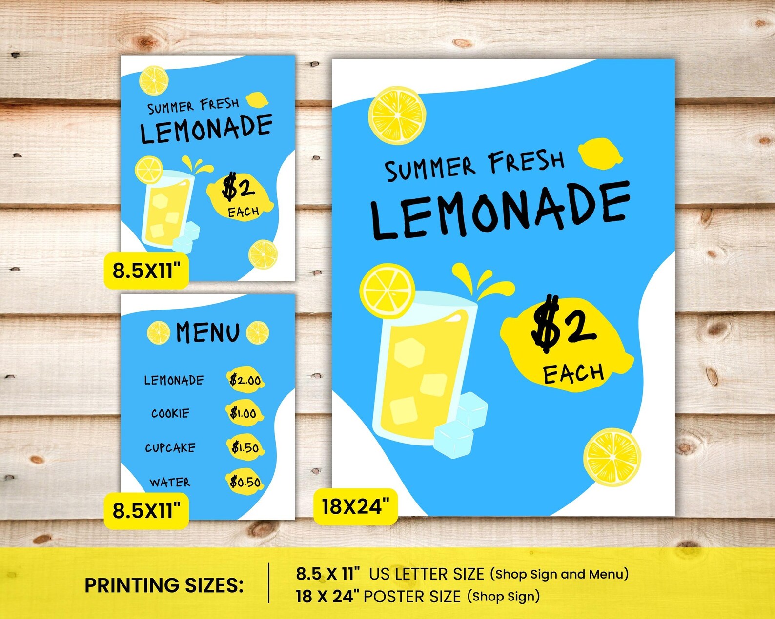 Editable Lemonade Stand Sign, Lemonade Stand Menu, Custom Lemonade ...