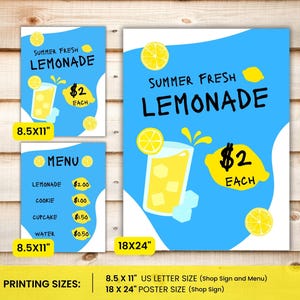 Editable Lemonade Stand Sign, Lemonade Stand Menu, Custom Lemonade ...