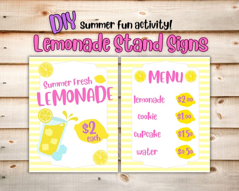 Editable Lemonade Stand Sign, Lemonade Stand Menu, Custom Lemonade ...