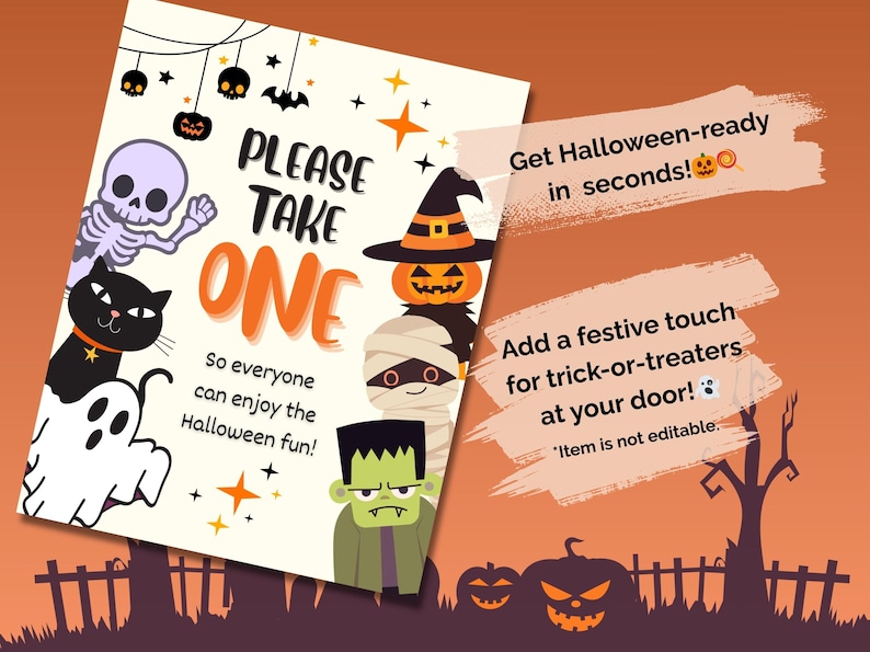 Please Take One Halloween Sign, Halloween Candy Bowl Sign, Trick or ...