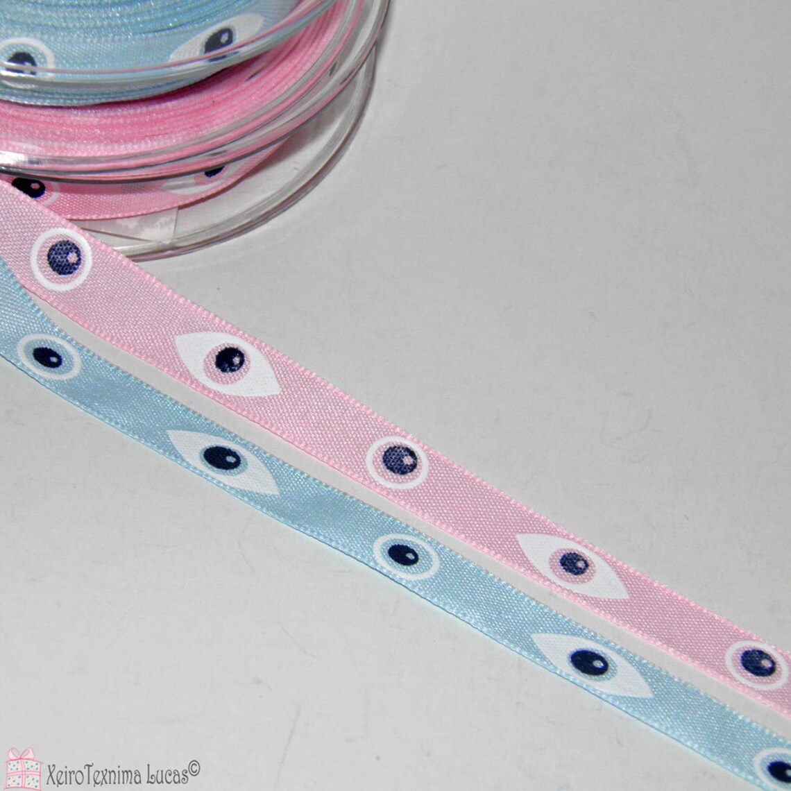 Evil Eye Ribbon 15mm White, Blue or Pink - Ribbon With Eyes - 18 Meters ...