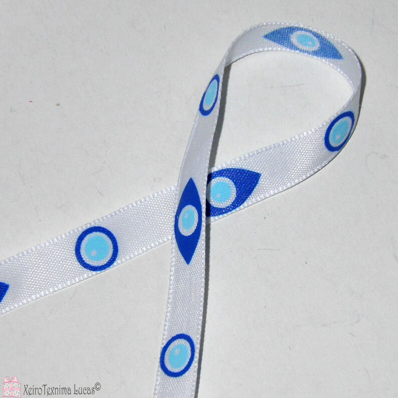 Evil Eye Ribbon 15mm White, Blue or Pink - Ribbon With Eyes - 18 Meters ...