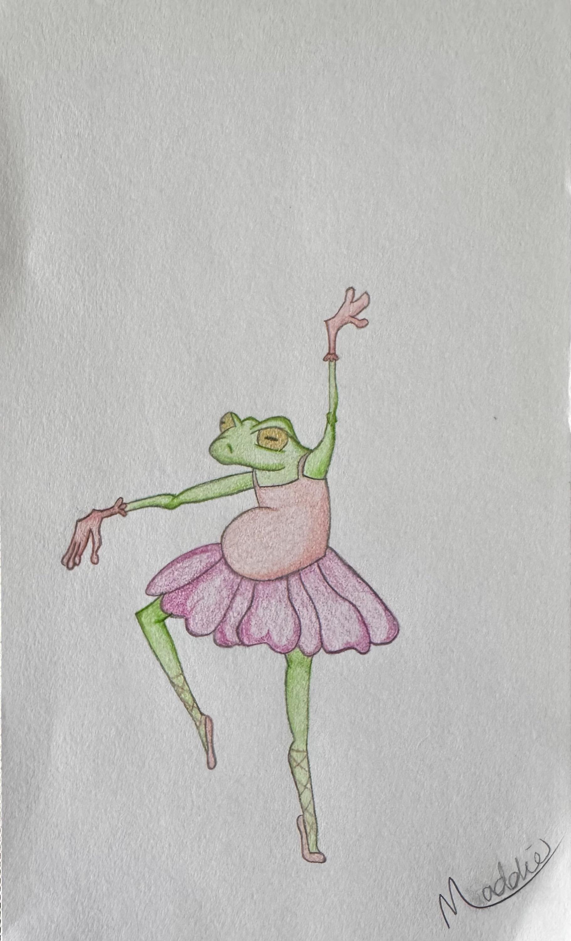 Inkd Ballarina Frog, Self Taught, Pencil Drawing, Tutu - Etsy