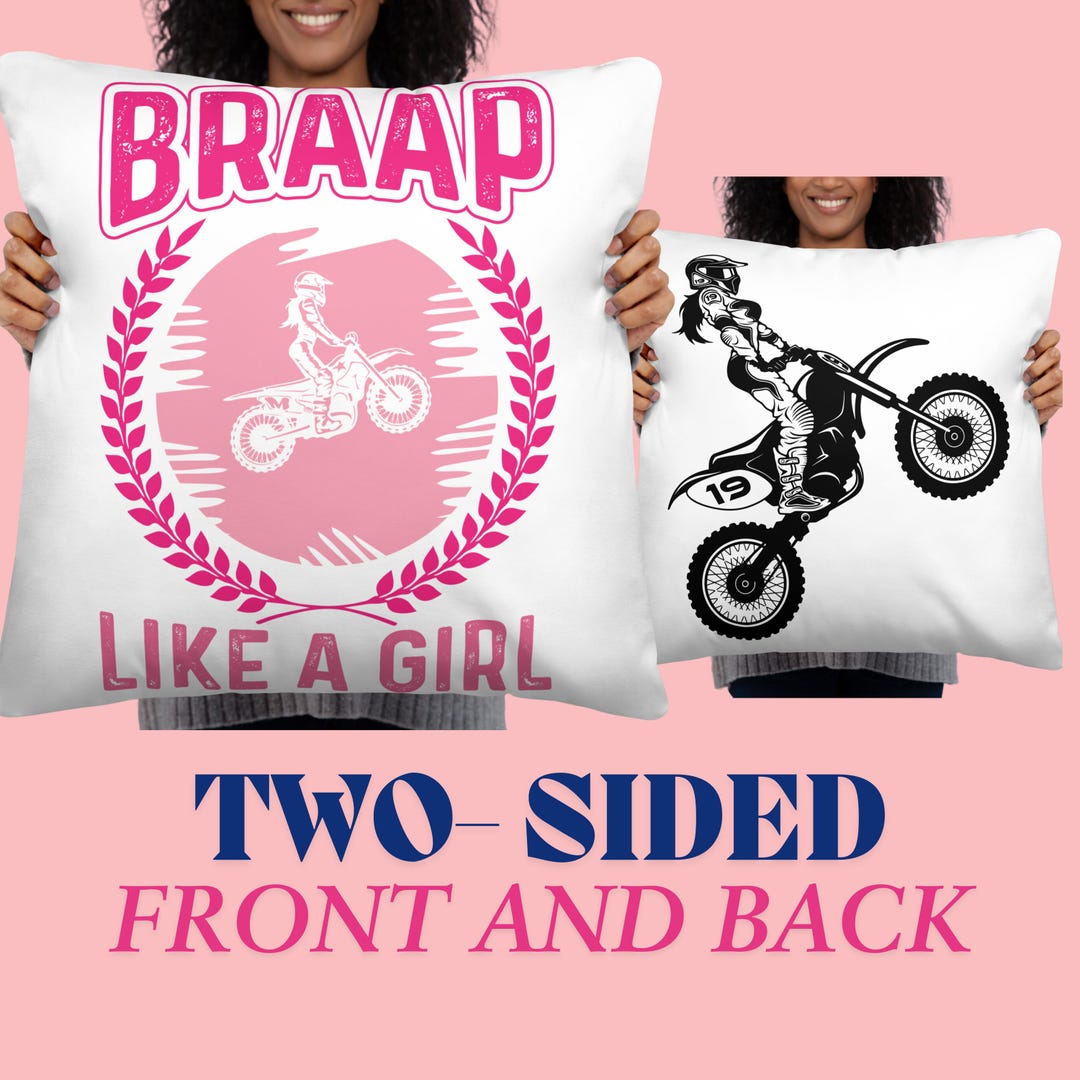 Motocross Throw Pillow, Girls Dirt Bike Pillow, Teen Motocross Room Decor, Braap Like A Girl ...