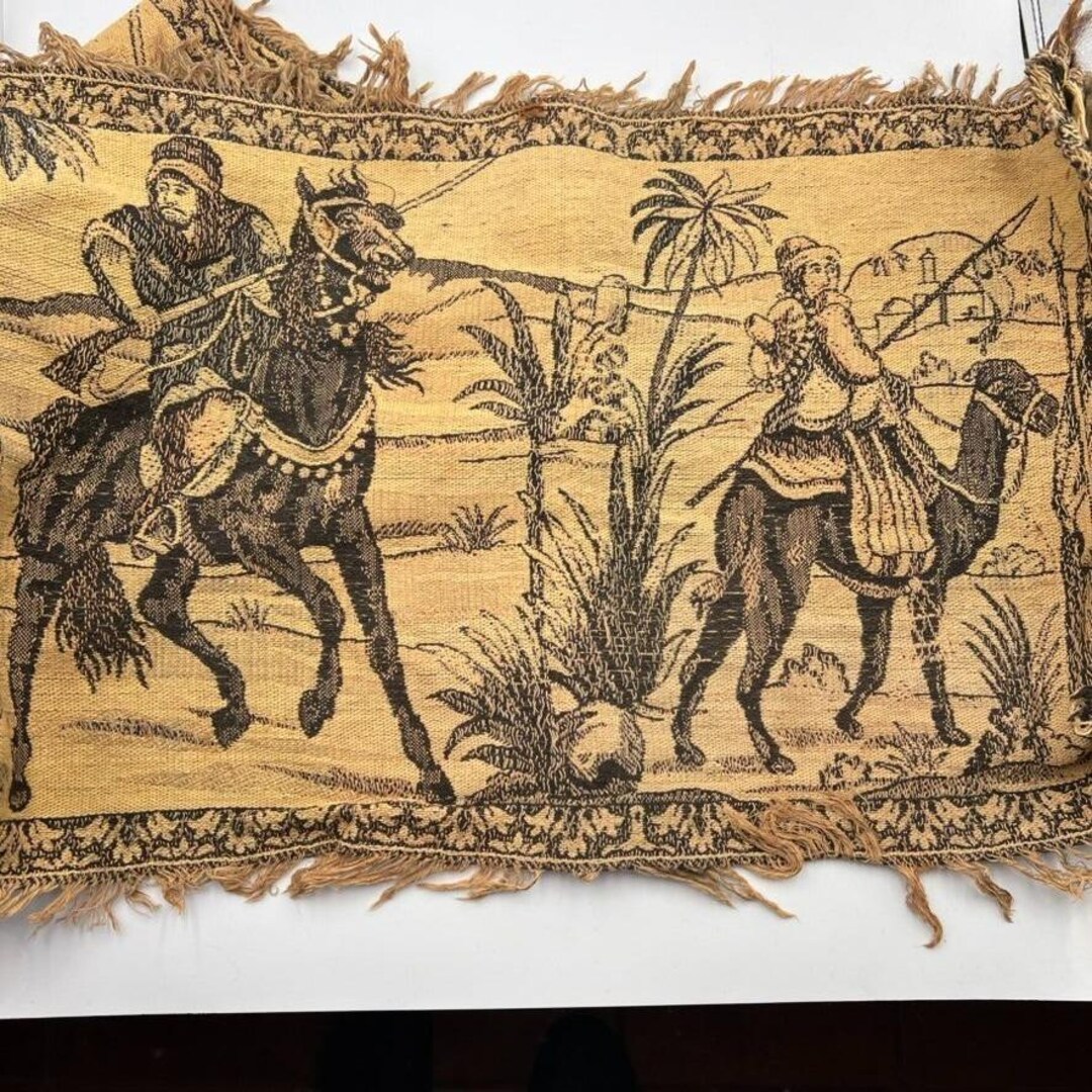Antique Middle Eastern Tapestry 52" X 16" Intricate Rider & Camel Scene ...