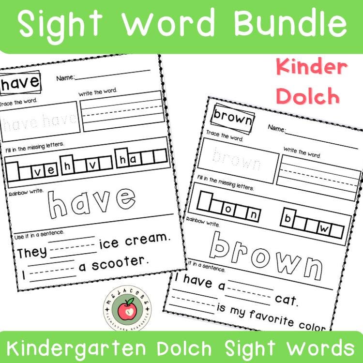 Kindergarten Dolch Sight Word Bundle - Etsy