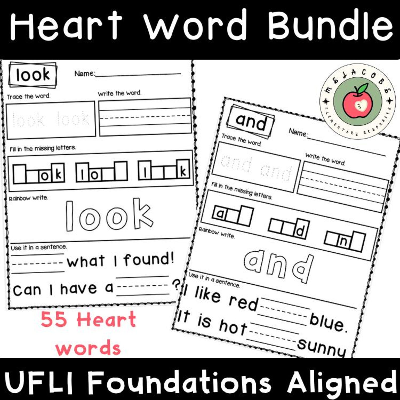 UFLI Aligned Heart Word Worksheet Bundle - Etsy