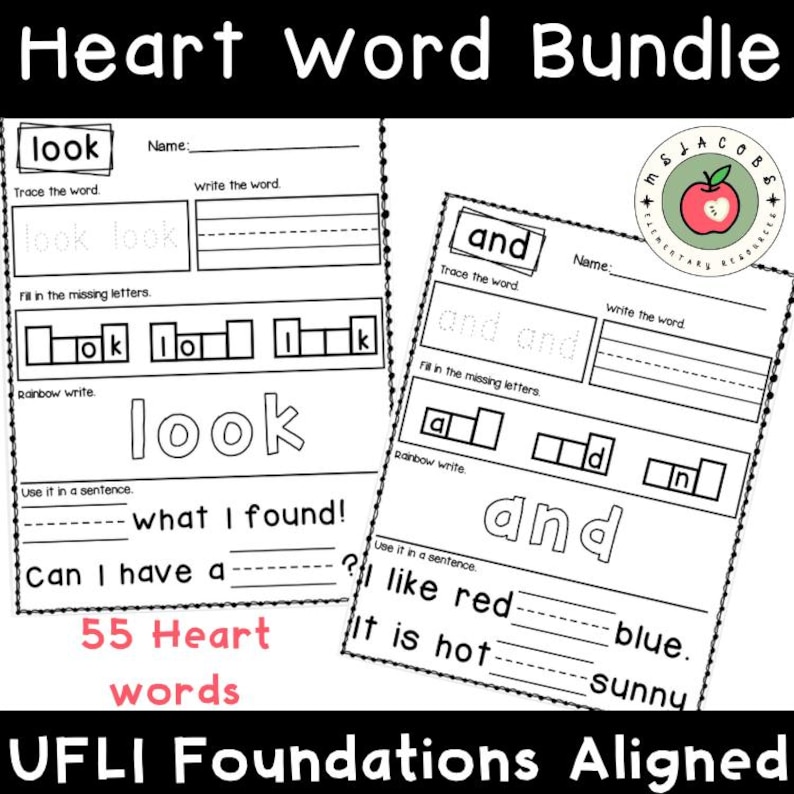 UFLI Aligned Heart Word Worksheet Bundle - Etsy