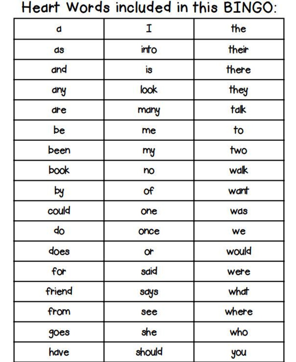 UFLI Heart Word BINGO - Etsy