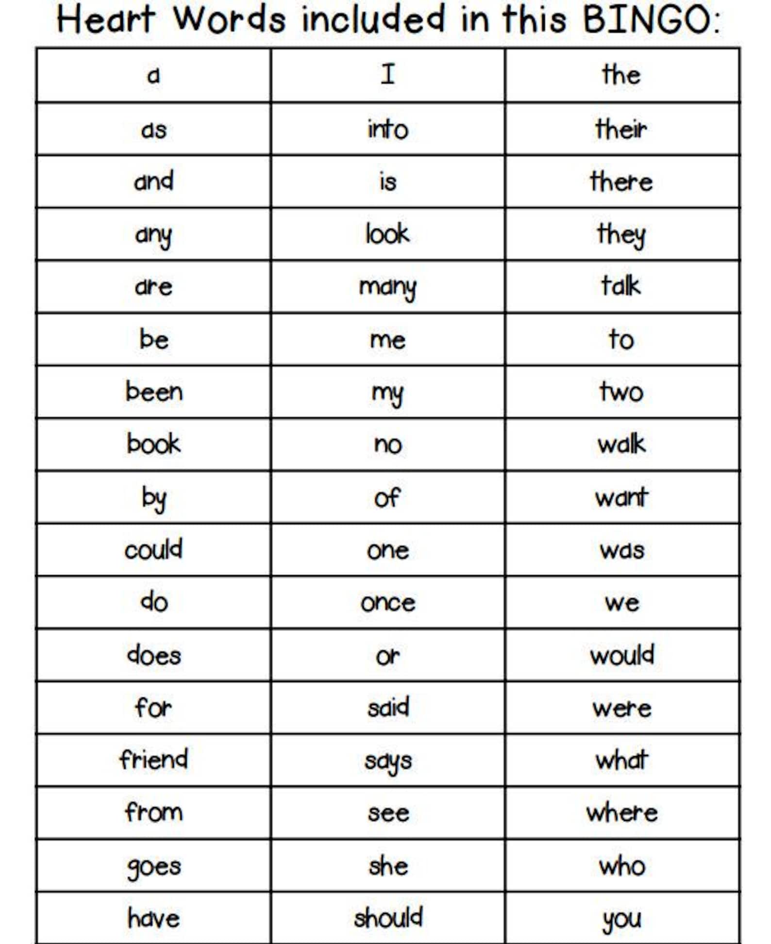 UFLI Heart Word BINGO - Etsy