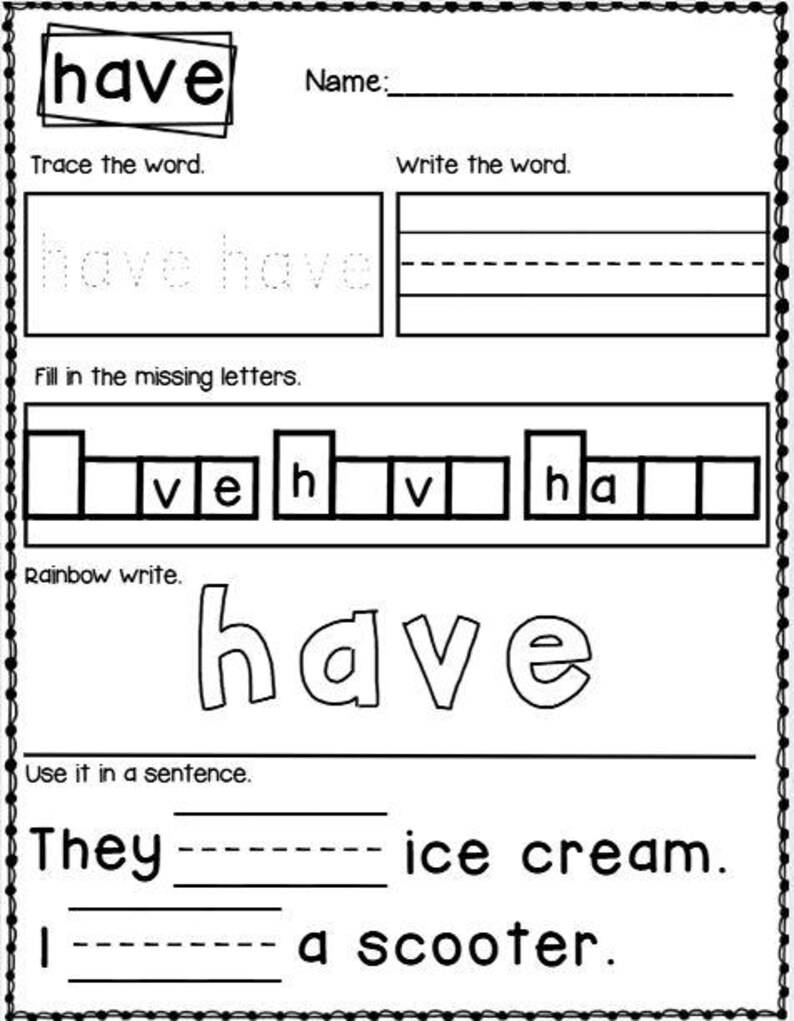 Kindergarten Dolch Sight Word Bundle - Etsy