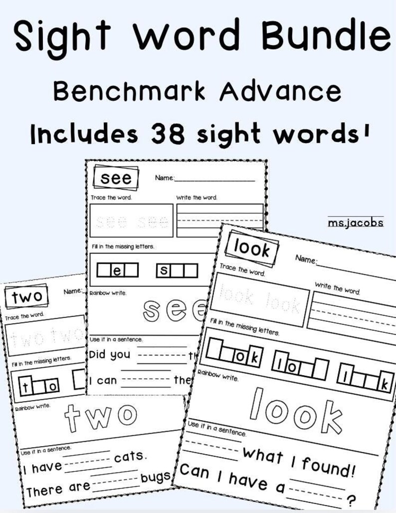 Sight Word Worksheet Bundle - Benchmark Advance Aligned - Etsy