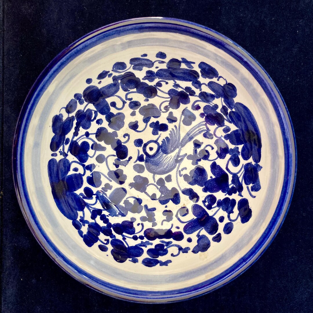 Hand-painted Deruta Majolica Bowl: Italian Cobalt Blue Bird Pottery - Etsy