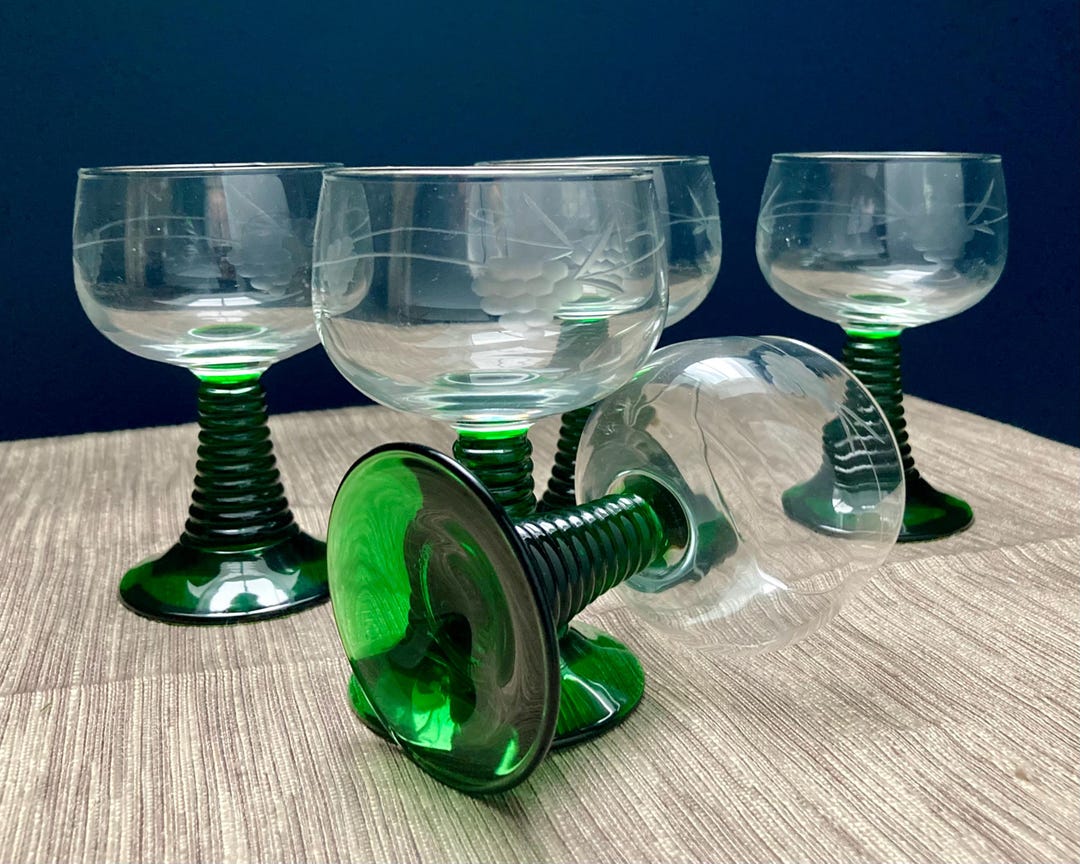 SET5 Roemer Retro Beehive Stem Green Apertif Cordial Wine Glasses ...