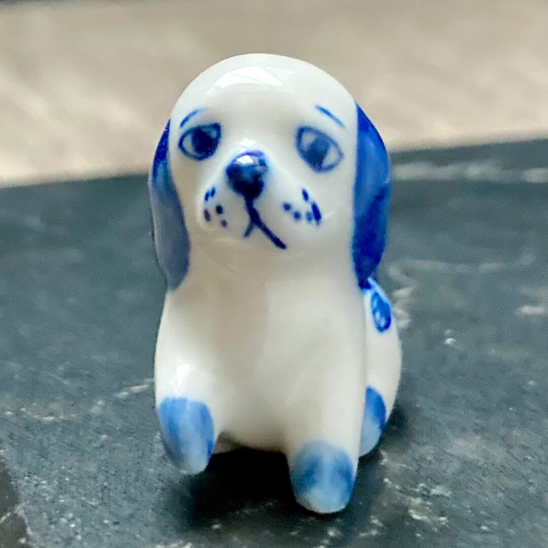 Fabulous French Delft Miniature Porcelain Puppy Dog ‘chien' Figurine W ...