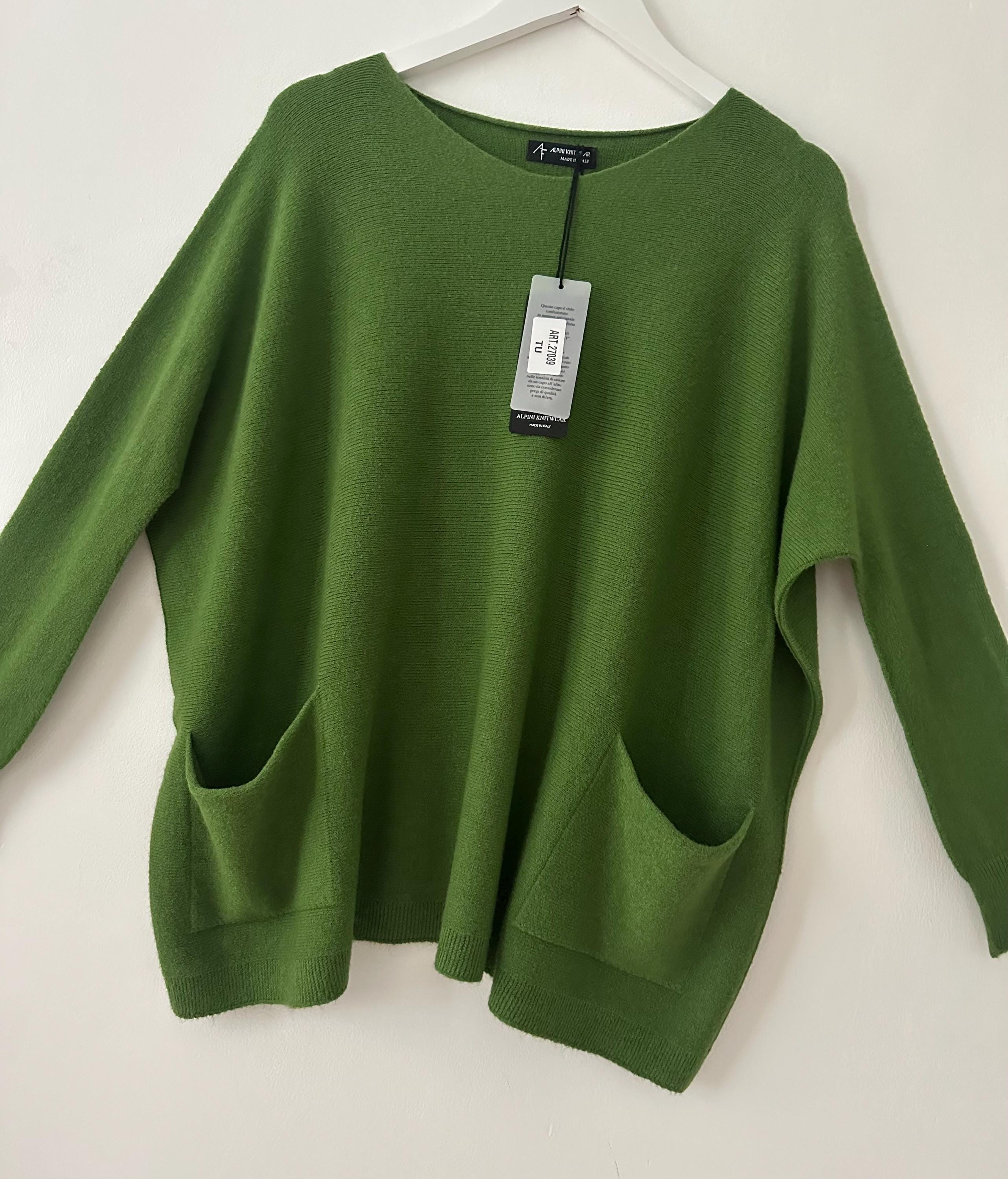 Made in Italy Alpini Knitwear Green Oversized Loose Soft Quirky Slouch ...