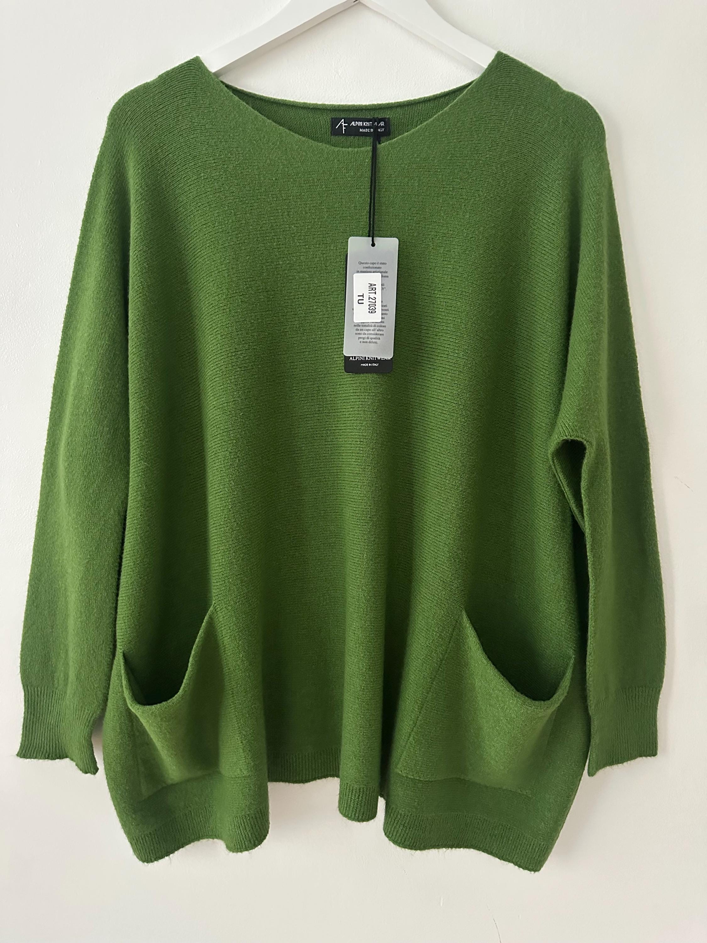 Made in Italy Alpini Knitwear Green Oversized Loose Soft Quirky Slouch ...