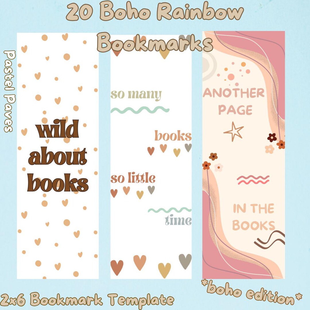20 Boho Rainbow Bookmarks, Boho Designs for Book Club, Flowering ...