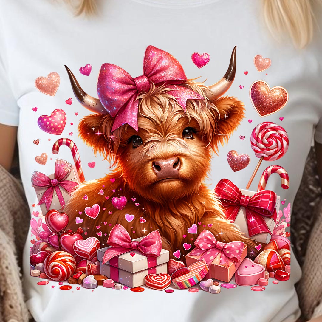 Glittering Highland Cow PNG, Highlander Valentines, Glittering ...
