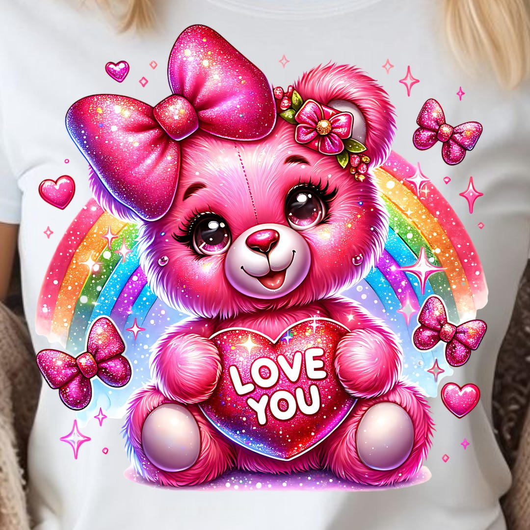 Glittering Pink Valentines Teddy Bear Sublime, Glittering Coquette Bow ...