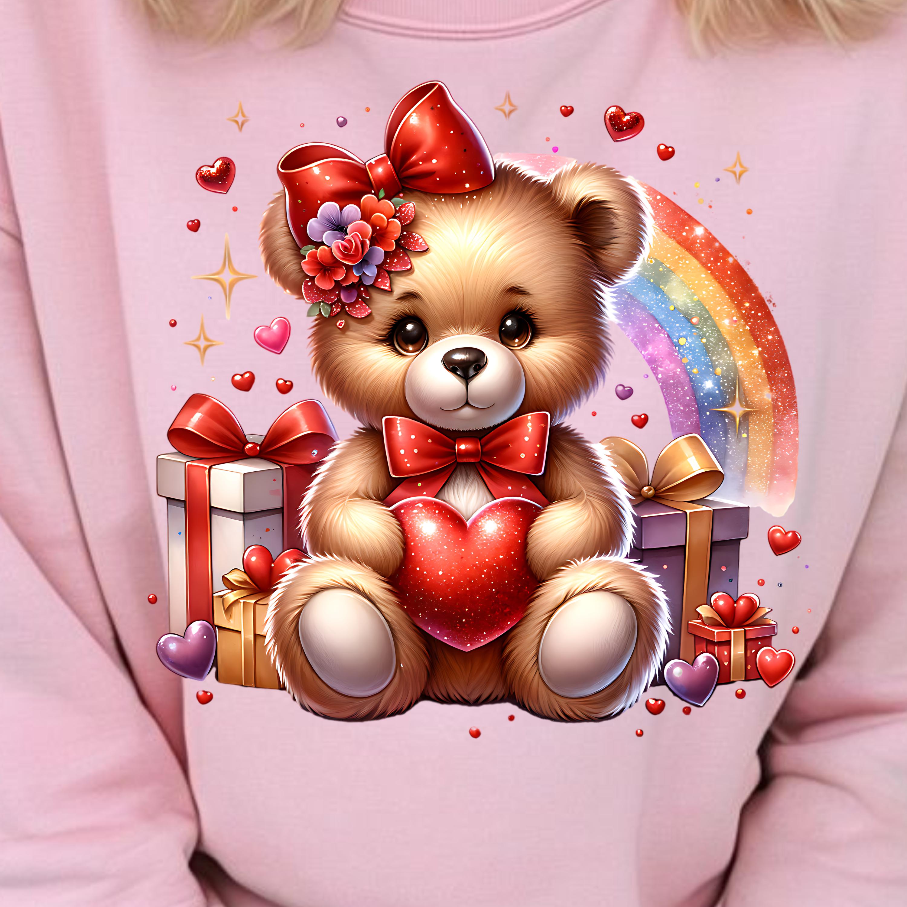Flowering Red Valentine Teddy Bear PNG Glittering Be Mines Teddie Bear ...
