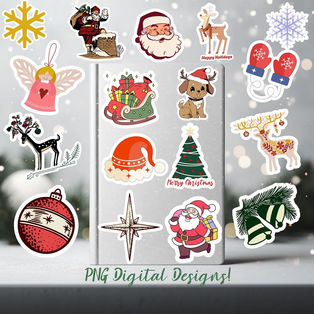 Cute Printable CHRISTMAS Stickers PNG Christmas Digitable Sticker ...