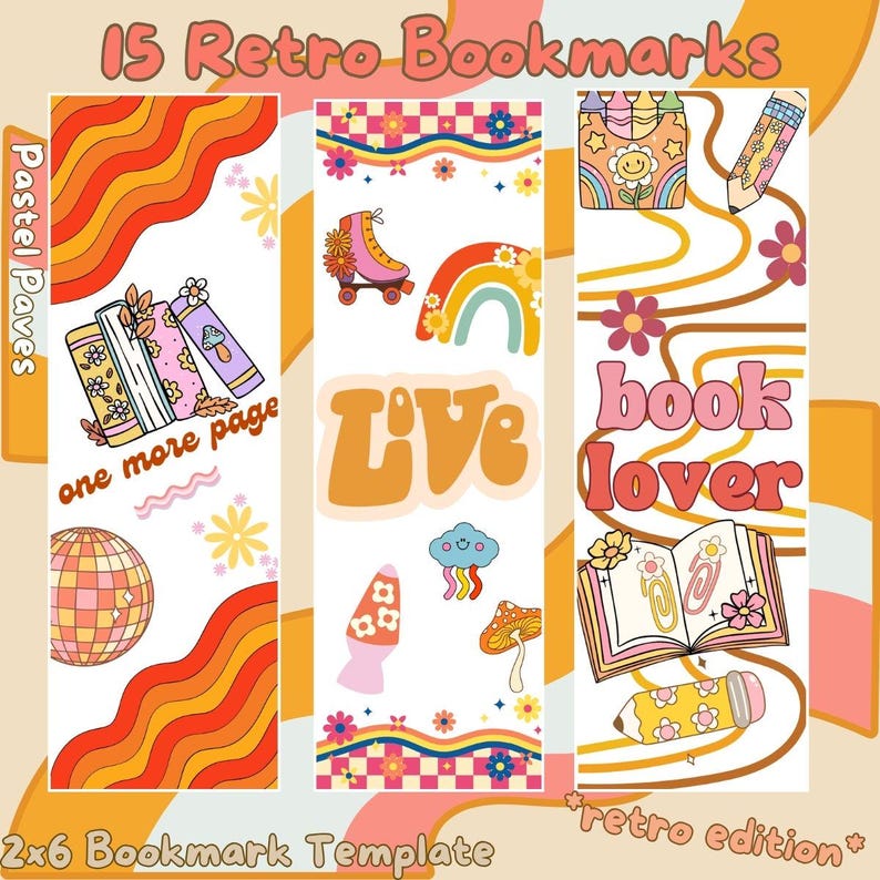 15 Flowering Retro Bookmark Bundle, Rainbow Bookmarks, Ribbon Bookmark ...