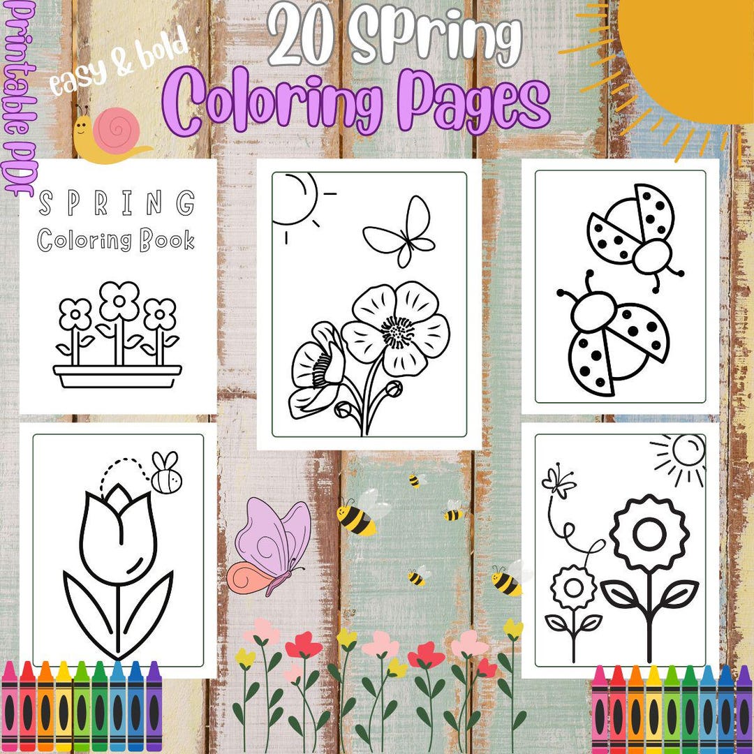 20 Pages Spring Coloration, Boy Girl Spring Coloring, Butterfly Spring ...