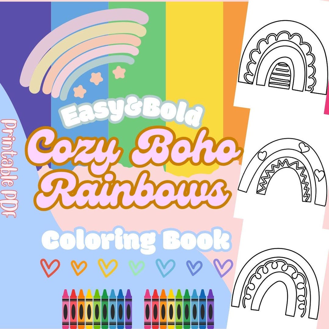 20 Cozy Boho Rainbow Coloring Book for Kids, Cute Girly & Colorful ...