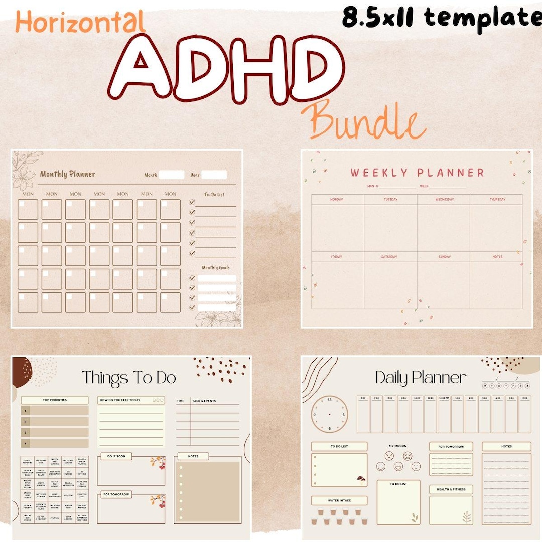 ADHD Horizontal Planner, Horizontal Planner Layout, ADHD Student ...