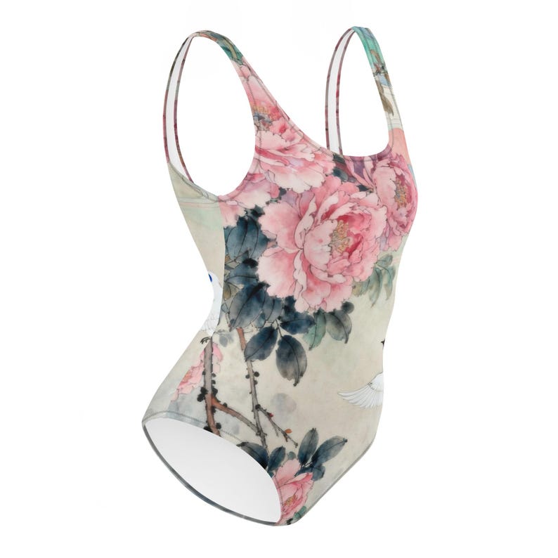 Chinoiserie Bird Floral One-piece Swimsuit – Romantic Bridal Honeymoon ...