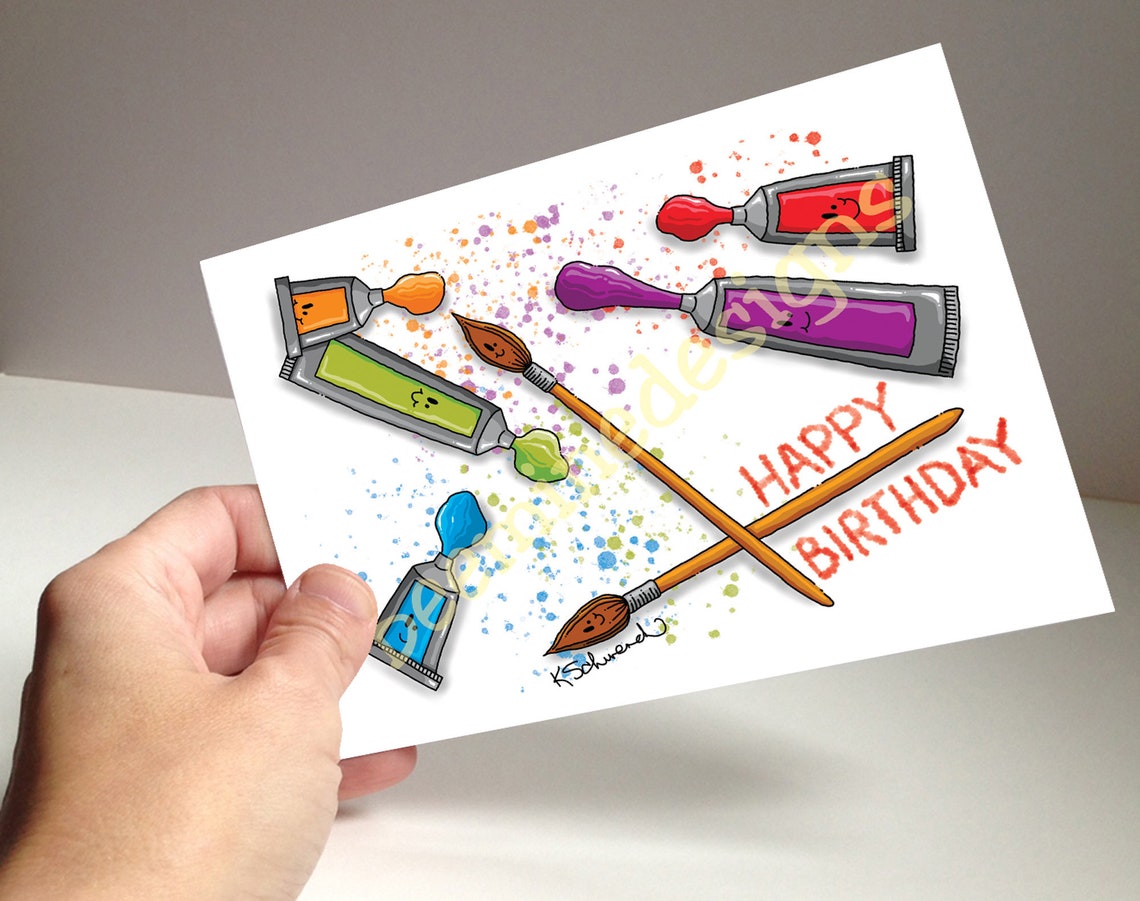 Birthday Paintbrushes and Paint Card With Choice of Printed - Etsy