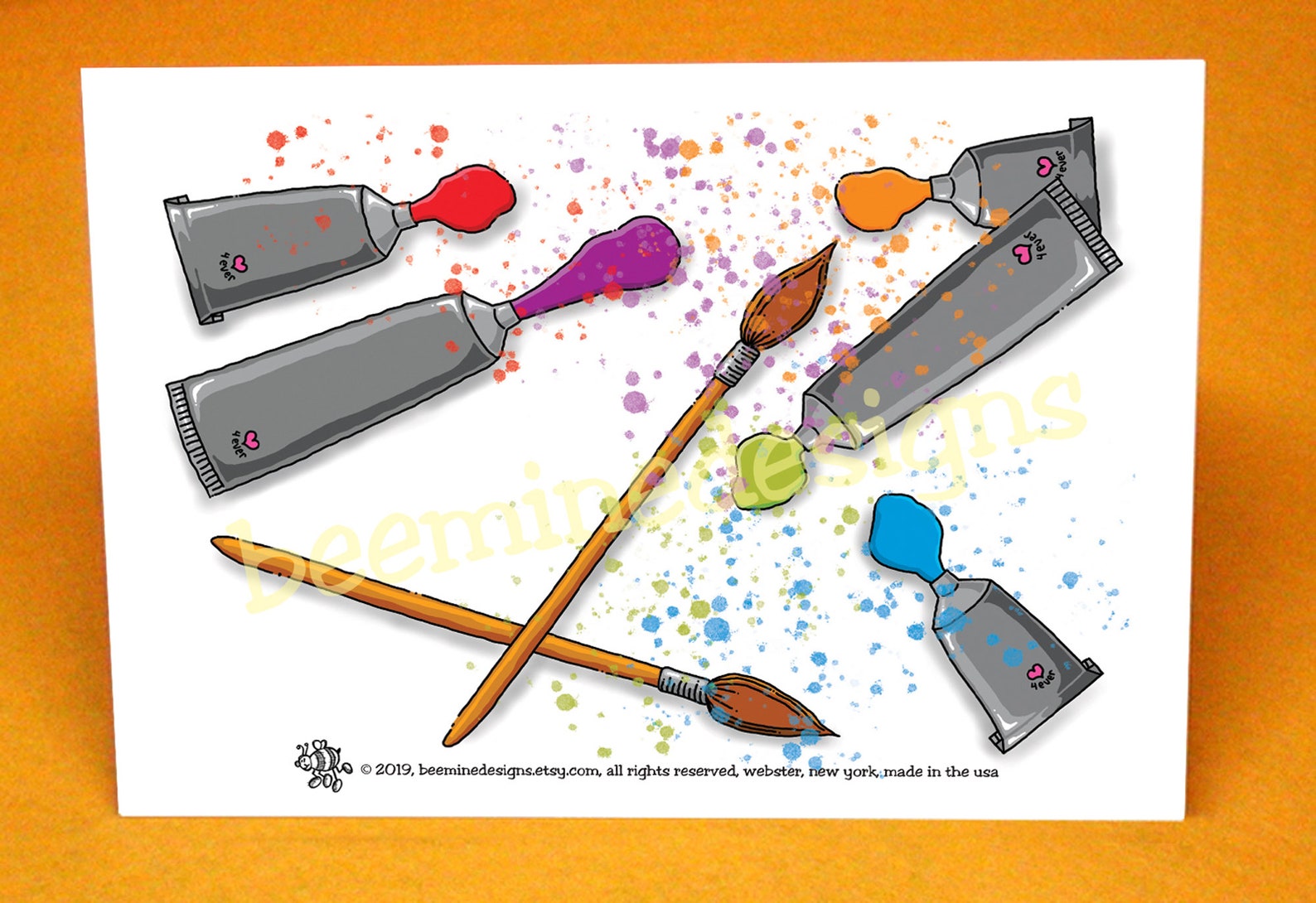 Birthday Paintbrushes and Paint Card With Choice of Printed - Etsy