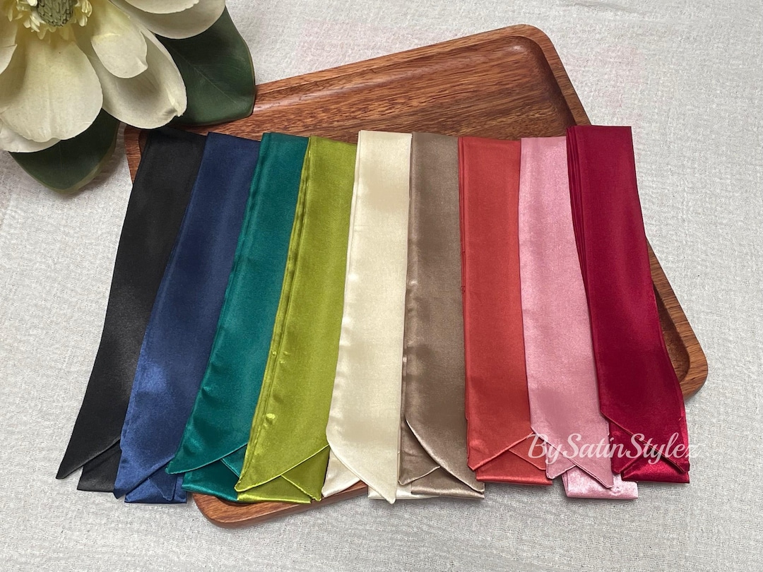 Satin Skinny Scarf, Silk Feel Neck Scarf, Solid Color Ribbon, Narrow ...