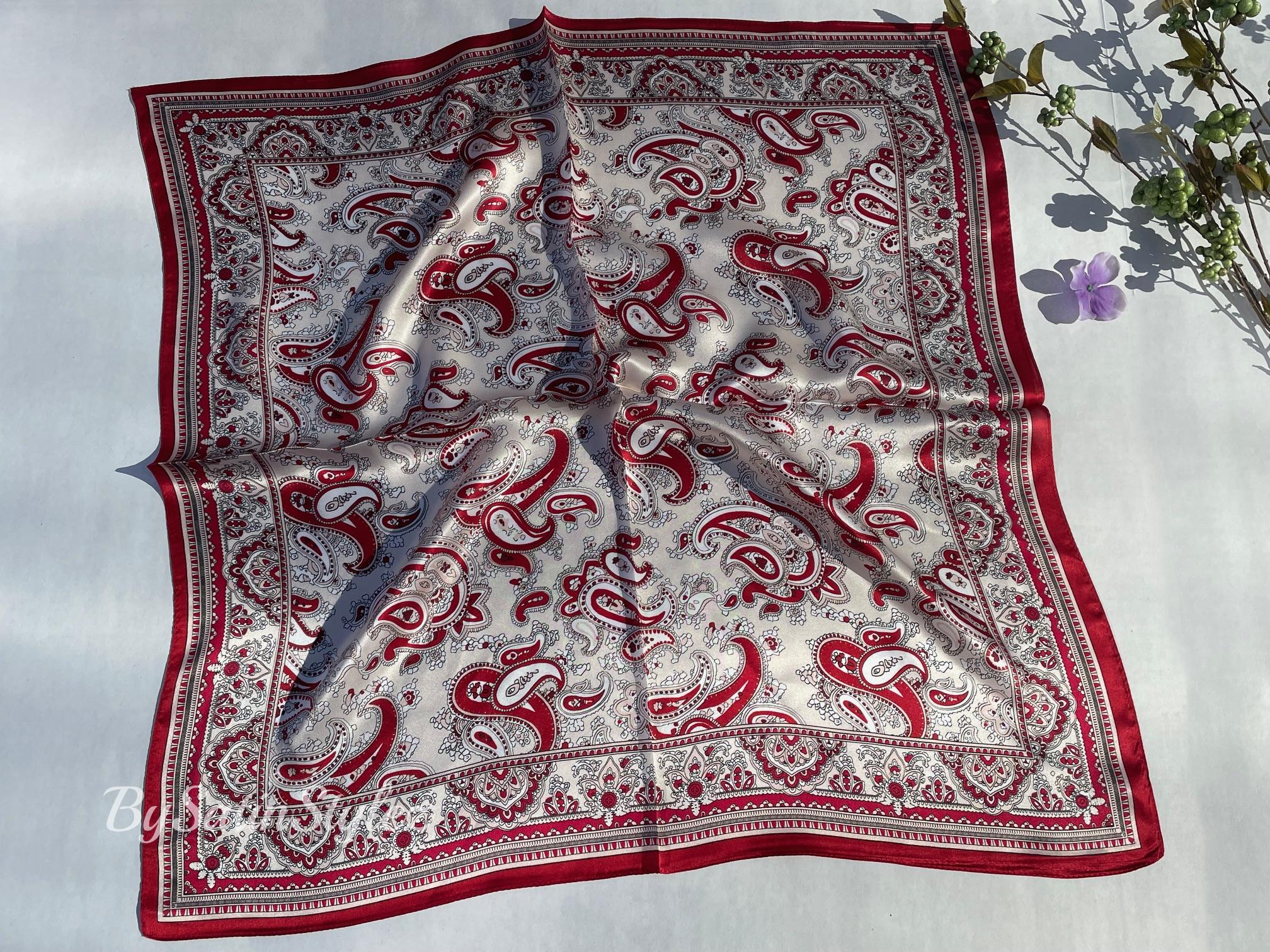 100% Silk Scarf, Paisley Silk Neck Scarf, 26" Silk Bandanna, Silk ...