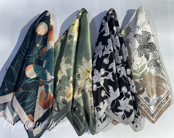 Vintage 100% Silk Chinese Batik Scarf, Brown White Folk Art Bandana ...