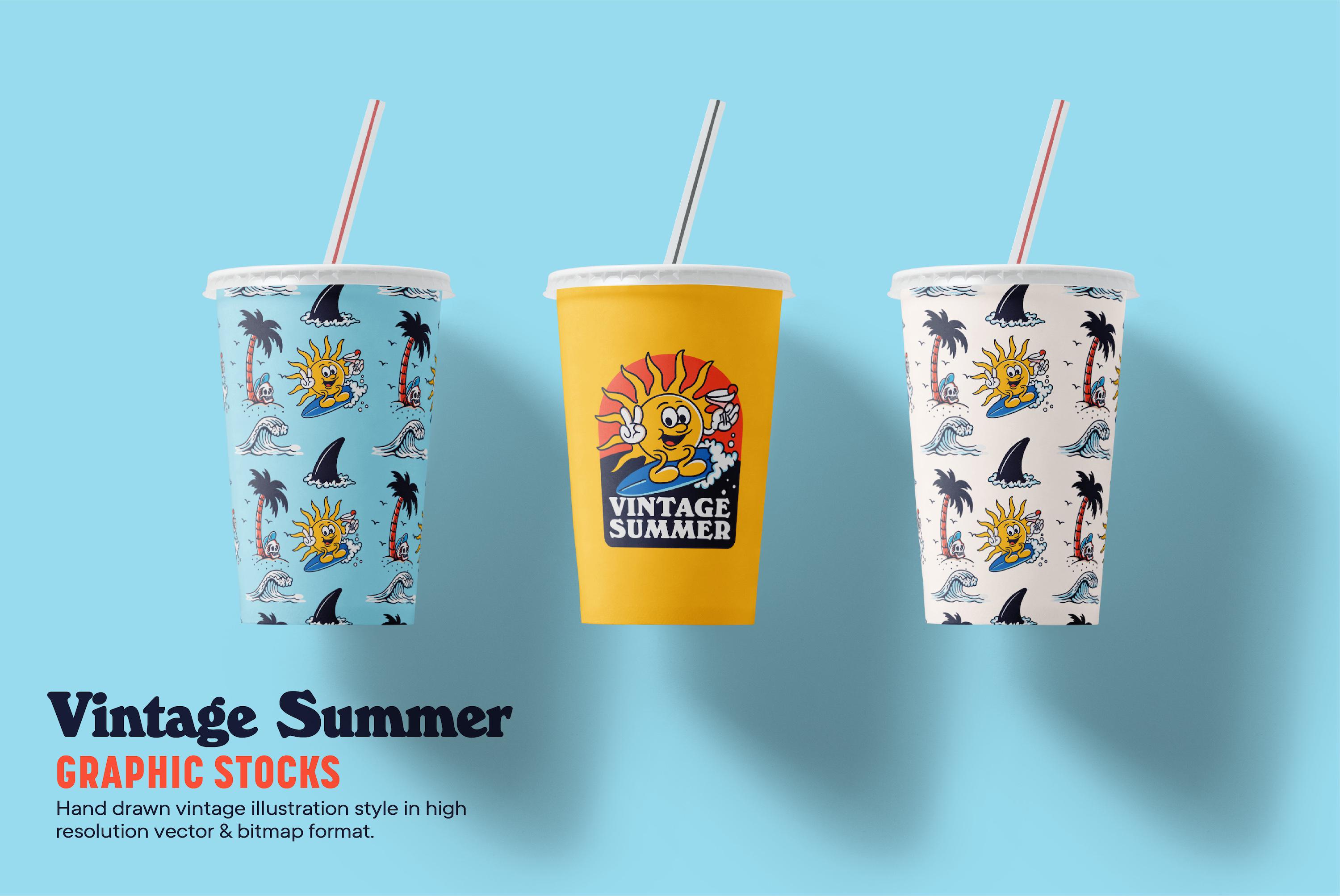 Vintage Summer Graphic Assets - Vector Illustrations for Retro Design ...