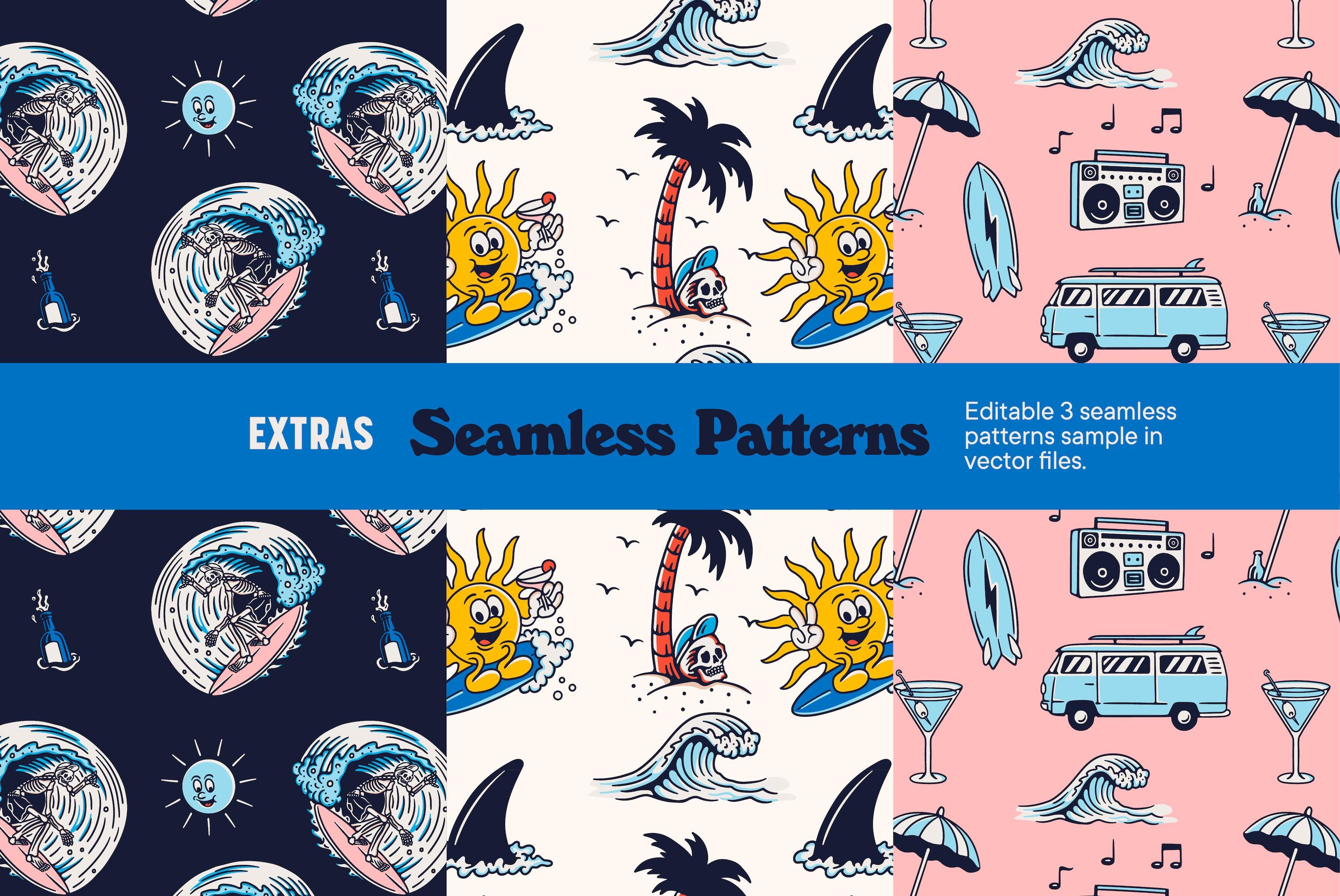 Vintage Summer Graphic Assets - Vector Illustrations for Retro Design ...