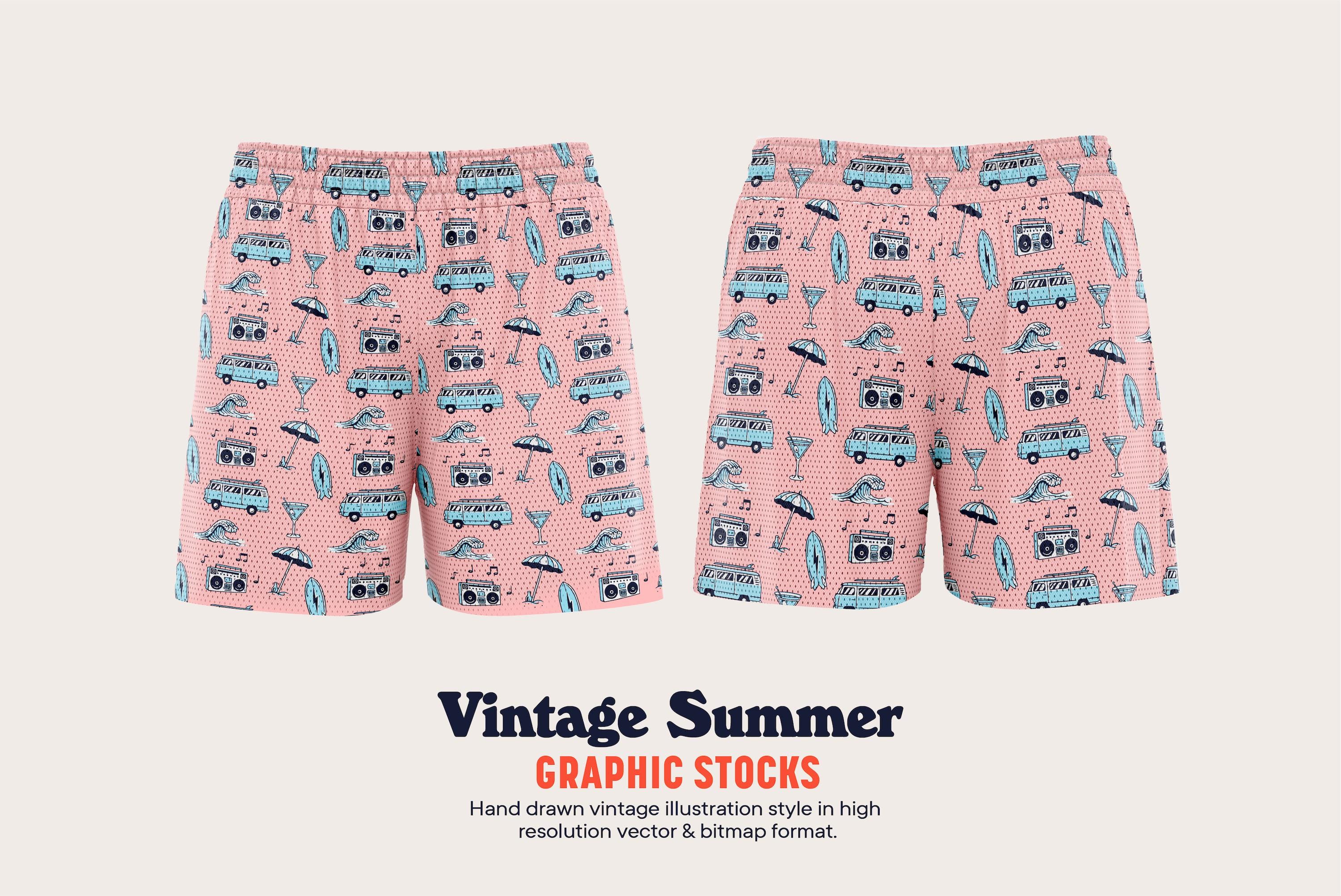 Vintage Summer Graphic Assets - Vector Illustrations for Retro Design ...