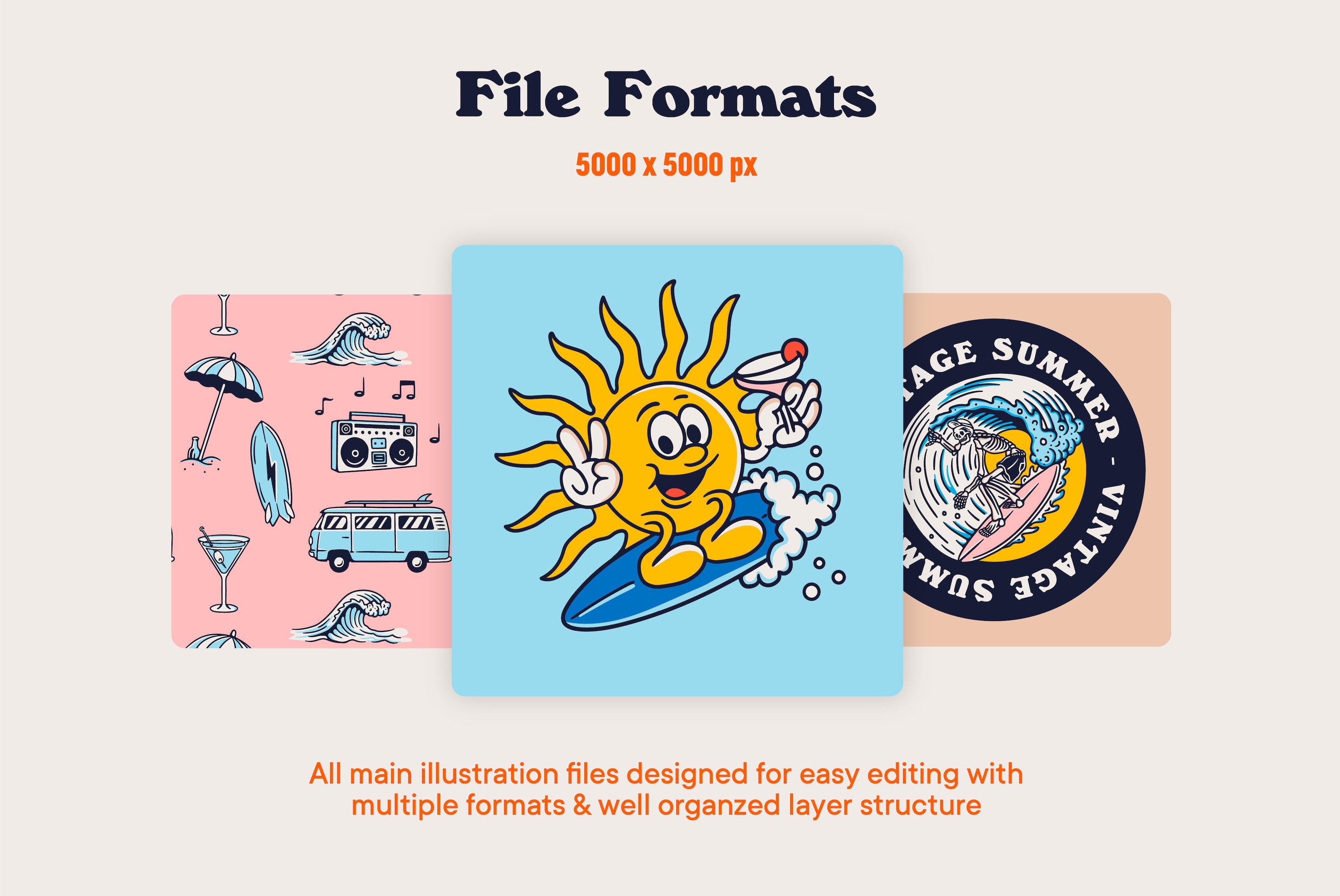 Vintage Summer Graphic Assets - Vector Illustrations for Retro Design ...