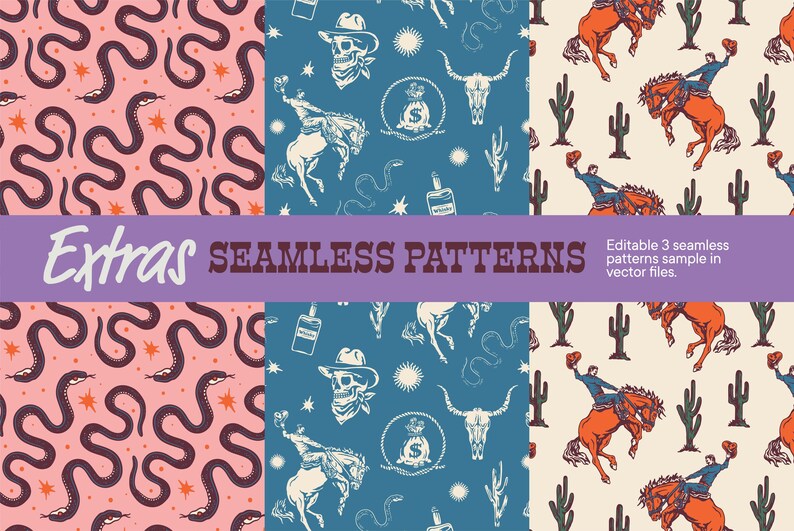 Vintage Western Graphic Assets - Retro Cowboy Illustrations, Wild West ...