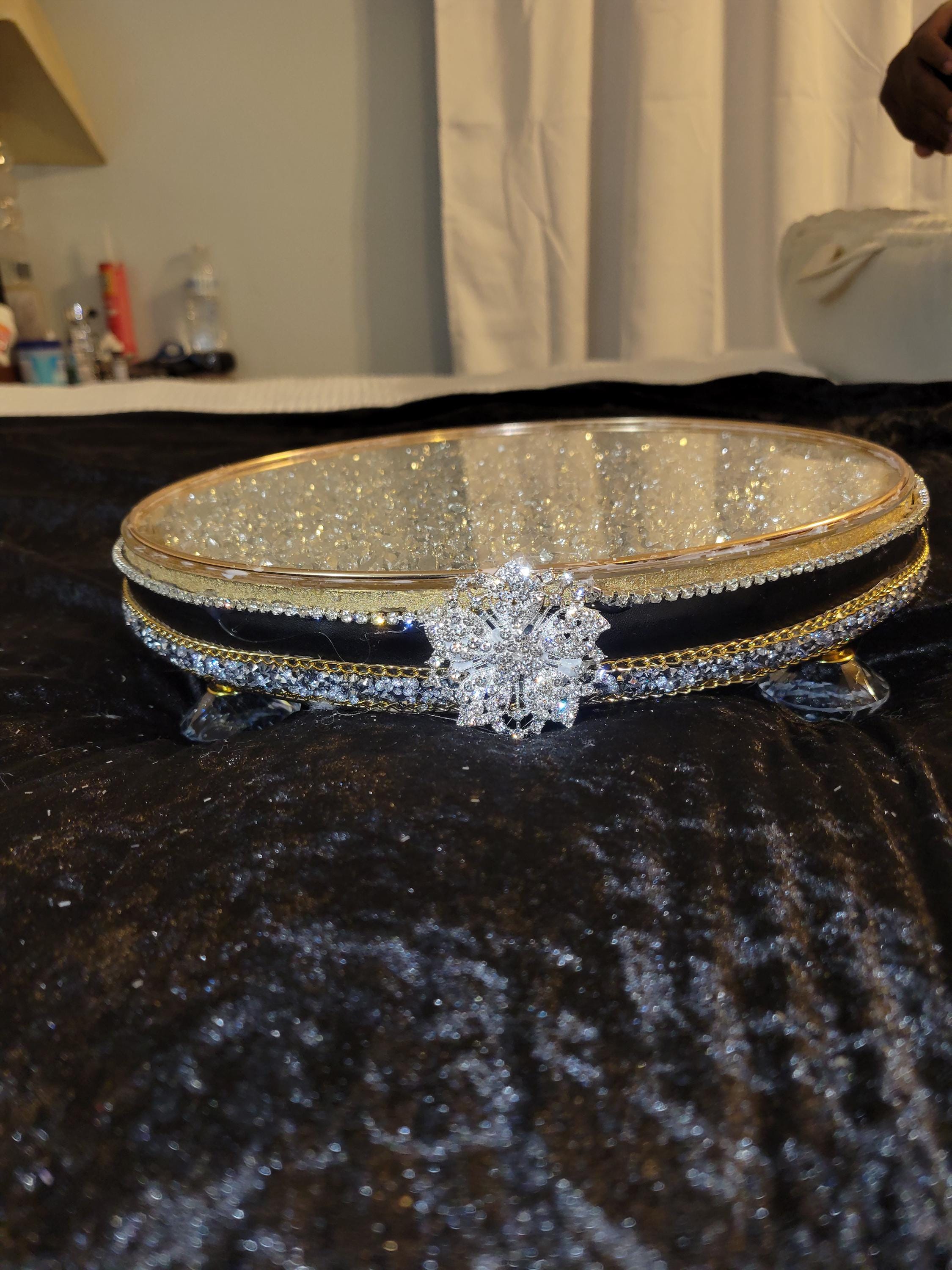 Glamorous Crystal Vanity Tray With Snowflake Accent Elegant Jewelry and ...