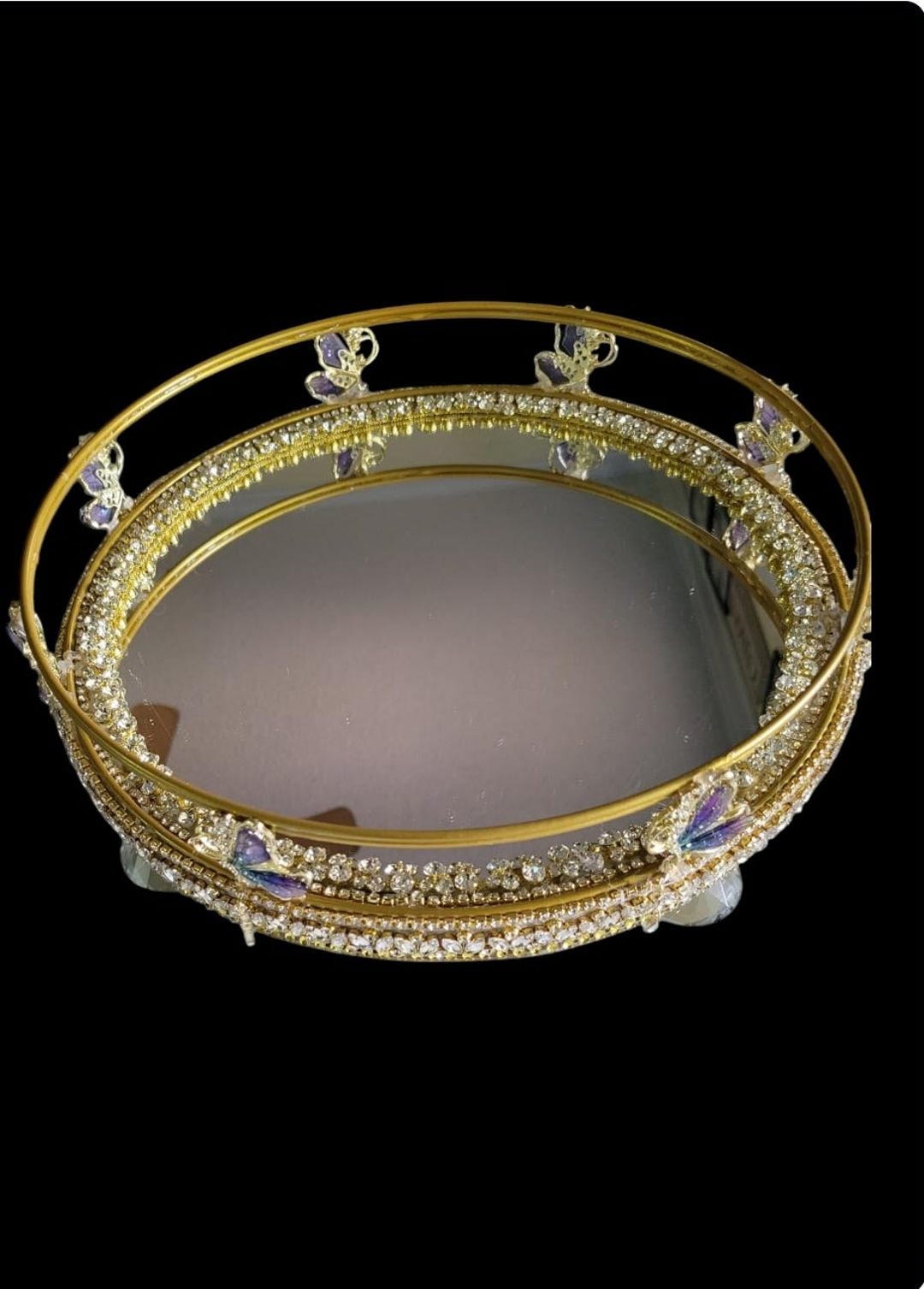Unique Butterfly Crystal Vanity Tray Handcrafted Gold Mirrored Display ...