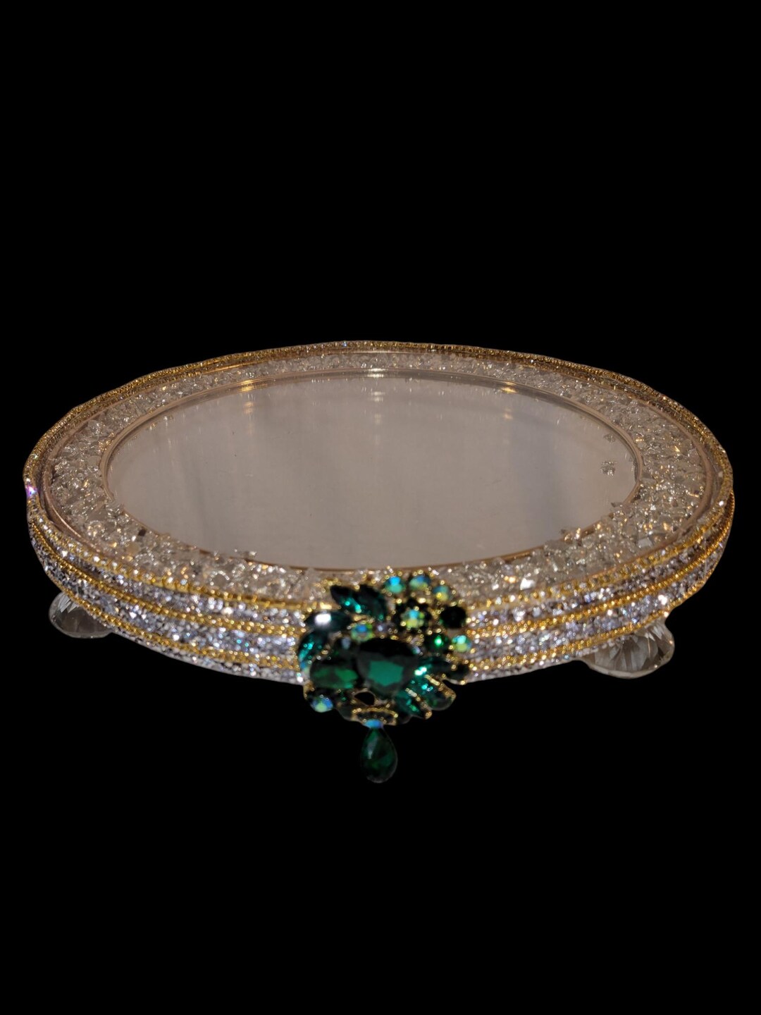 Elegant Crystal Vanity Tray With Emerald Accent Luxury Jewelry and ...