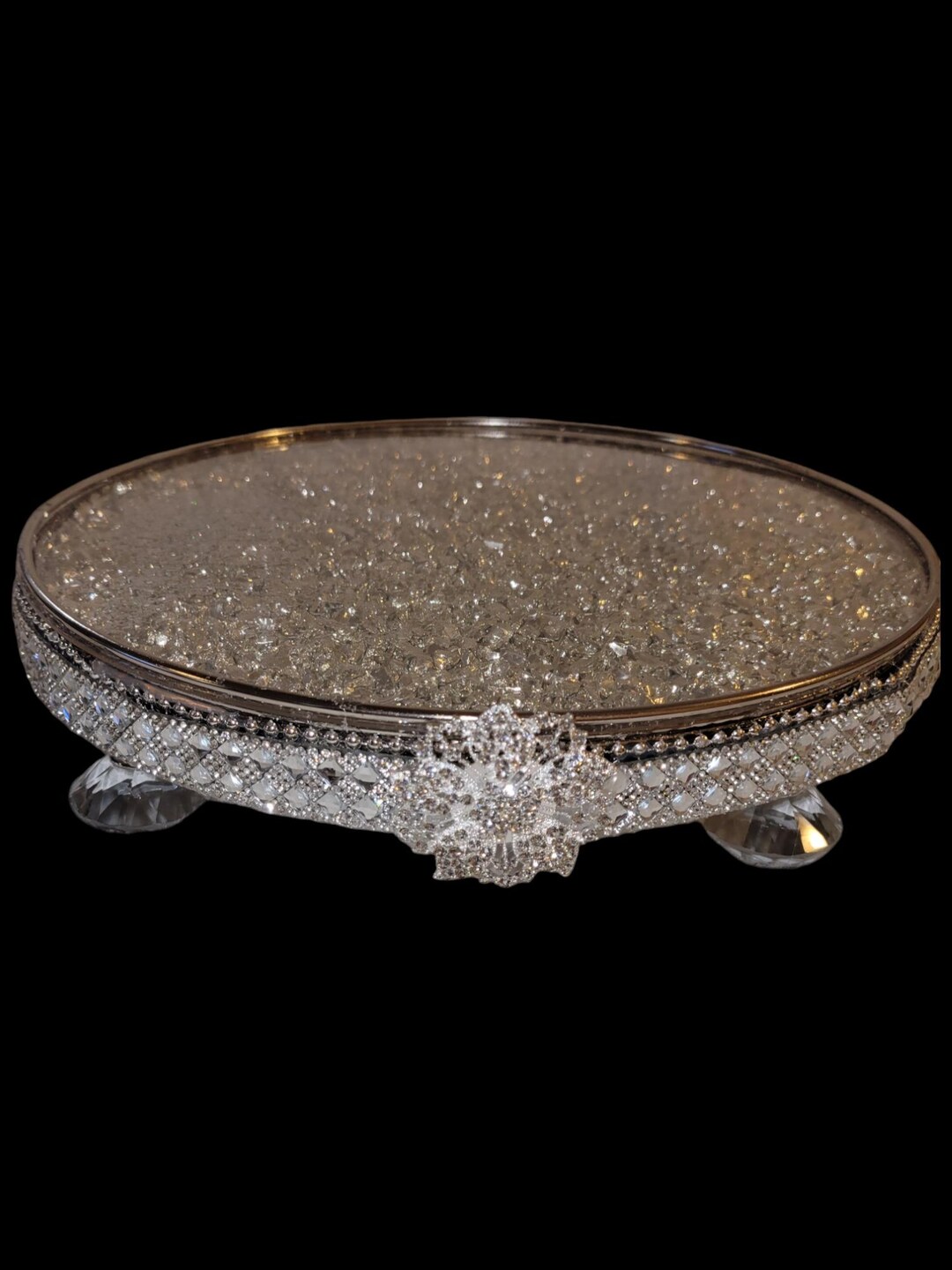 Luxury Crystal Vanity Tray Sparkling Round Display Tray With Diamond ...