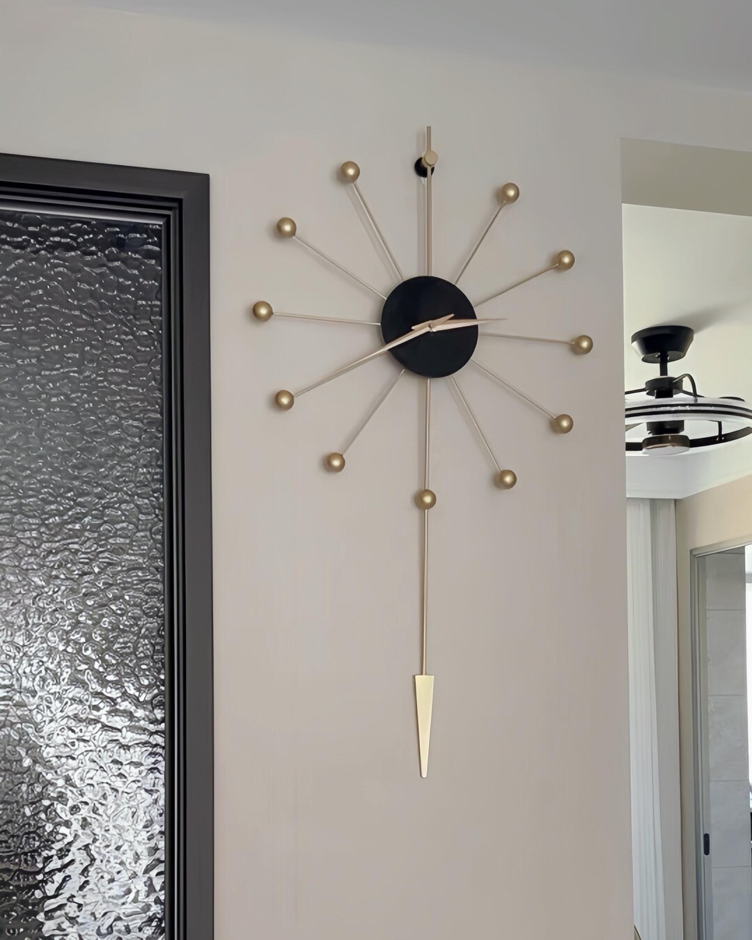 Iconic 2025 Wall Clock, Oversize Living Room Wall Clock, Radiating Gold ...